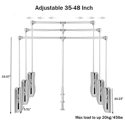 Pull Down Closet Rods, Adjustable 35-48 Inch Wardrobe Rail Lift Collapsible Closet Rod Aluminium Retractable Wardrobe Hanger Clothing Rail Closet Lift Organizer Storage Lift for Wardrobe Bedroom