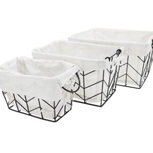 Admired By Nature Metal Storage Baskets-3-Piece Set of Decorative Nesting – 1 Small, 1 Medium, 1 Large, White and Black Basket