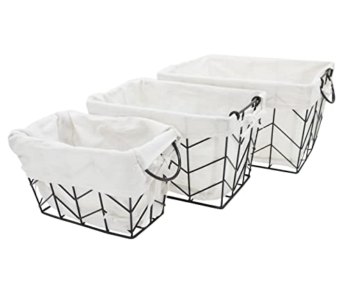 Admired By Nature Metal Storage Baskets-3-Piece Set of Decorative Nesting – 1 Small, 1 Medium, 1 Large, White and Black Basket