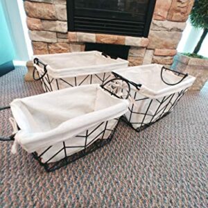 Admired By Nature Metal Storage Baskets-3-Piece Set of Decorative Nesting – 1 Small, 1 Medium, 1 Large, White and Black Basket