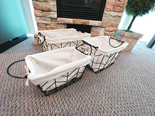 Admired By Nature Metal Storage Baskets-3-Piece Set of Decorative Nesting – 1 Small, 1 Medium, 1 Large, White and Black Basket