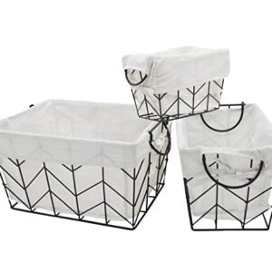 Admired By Nature Metal Storage Baskets-3-Piece Set of Decorative Nesting – 1 Small, 1 Medium, 1 Large, White and Black Basket