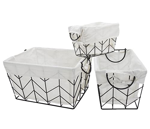 Admired By Nature Metal Storage Baskets-3-Piece Set of Decorative Nesting – 1 Small, 1 Medium, 1 Large, White and Black Basket