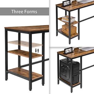 HOOBRO L-Shaped Computer Desk, Industrial Corner Writing Desk with Adjustable Shelves, Study Workstation for Home Office, Easy Assembly, Stable and Space-Saving, Rustic Brown and Black BF35DN01