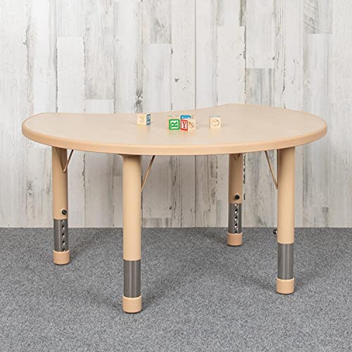 Flash Furniture Wren 25.125"W x 35.5"L Crescent Natural Plastic Height Adjustable Activity Table