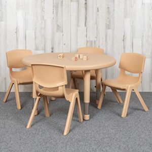 flash furniture emmy 33" round natural plastic height adjustable activity table set with 4 chairs