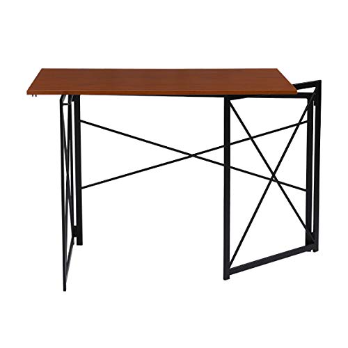 Writing Computer Desk Modern Simple Study Desk Industrial Style Folding Laptop Table for Home Office Notebook Desk Walnut Brown Desktop Black Frame…