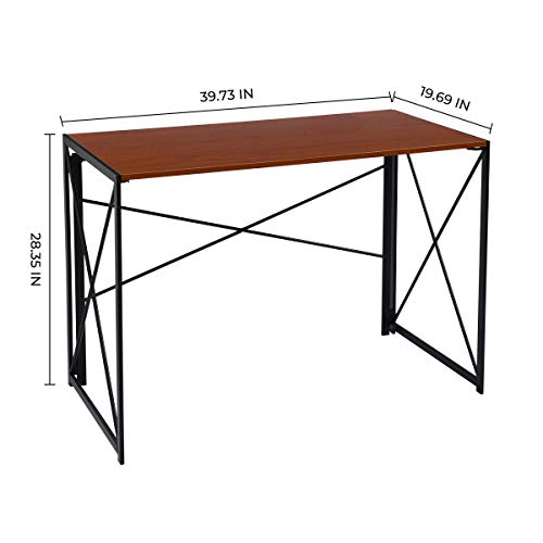 Writing Computer Desk Modern Simple Study Desk Industrial Style Folding Laptop Table for Home Office Notebook Desk Walnut Brown Desktop Black Frame…