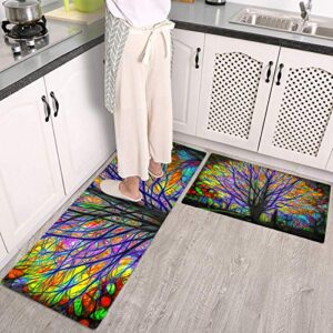 QiyI Floor Comfort Mats 2 Pieces Kitchen Rugs PVC Leather Waterproof Long Runner Rug Purple Home Office Non Slip Standing Mat Set Anti Fatigue Doormat 17" W x 29" L + 17" W x 47" L - Glorious Tree