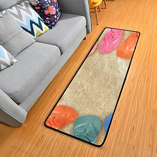 Kitchen Runner Rugs Non-Slip Doormats A Pair Of Flip Flops On The Beach Large Bath Mat Carpet Area Rugs for Living Room Bedroom Rug 72" X 24"