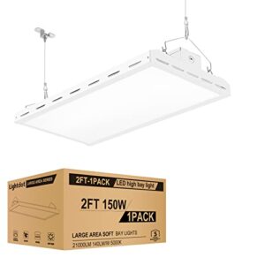 lightdot led high bay shop light, 2ft (large area illumination) 150w 21500lm [eqv.600w mh/hps] 5000k linear hanging light for warehouse, energy saving upto 5600kw/5yrs(5hrs/day)-etl listed