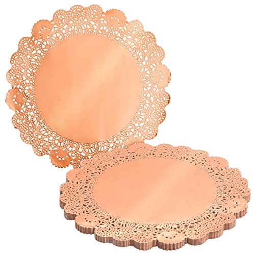 100 Pack Metallic Copper Orange Placemats, Round Paper Lace Doilies for Place Settings, Desserts, Formal Events (10 in)