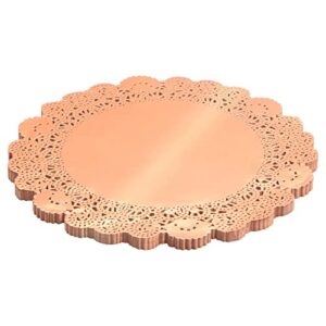 100 Pack Metallic Copper Orange Placemats, Round Paper Lace Doilies for Place Settings, Desserts, Formal Events (10 in)