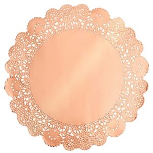 100 Pack Metallic Copper Orange Placemats, Round Paper Lace Doilies for Place Settings, Desserts, Formal Events (10 in)