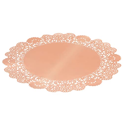 100 Pack Metallic Copper Orange Placemats, Round Paper Lace Doilies for Place Settings, Desserts, Formal Events (10 in)