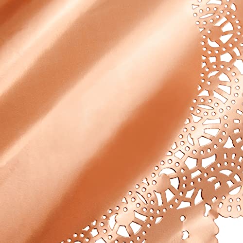 100 Pack Metallic Copper Orange Placemats, Round Paper Lace Doilies for Place Settings, Desserts, Formal Events (10 in)