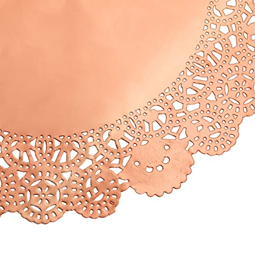 100 Pack Metallic Copper Orange Placemats, Round Paper Lace Doilies for Place Settings, Desserts, Formal Events (10 in)