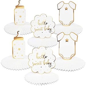 honeycomb centerpiece, gold foil baby shower decorations (3 designs, 6 pack)