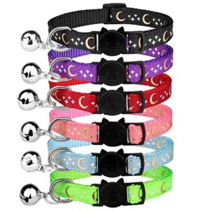 6 pcs breakaway cat collars with bell golden moon glowing star in the dark for kitten