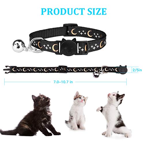 6 PCS Breakaway Cat Collars with Bell Golden Moon Glowing Star in The Dark for Kitten