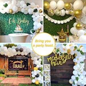 RUBFAC 145pcs White Balloon Arch Garland Kit White Gold and Golden Confetti Balloons for Parties,Baby Shower, Wedding, Engagements, Anniversary, Birthday Decorations DIY with Artificial Palm Leaves