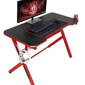 JJS 48" Home Office Gaming Computer Desk, R Shaped Large Gamer Workstation PC Table with Cup Holder Headphone Hook Free Mouse pad, Black/Red