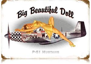 p-51 pin up - pin-up girl metal vintage tin sign 8x12 inch tin sign