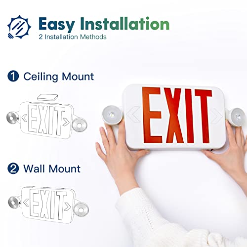 FREELICHT 2 Pack Exit Sign with Emergency Lights, Two LED Adjustable Head Emergency Exit Light with Battery, Exit Sign for Business