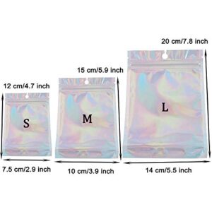 EORTA 100 Pieces Aluminum Foil Pouch Plastic Packaging Bags Self Seal Laser Zipped Bags Resealable Storage Container with Hanging Hole for Food Snack Cosmetic Jewels Party Favors, Medium-15x10 cm