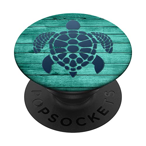 Light Dark Blue Sea Ocean Turtle On Vintage Green Mint PopSockets Swappable PopGrip