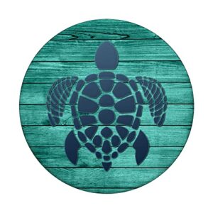 Light Dark Blue Sea Ocean Turtle On Vintage Green Mint PopSockets Swappable PopGrip