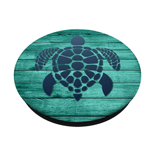 Light Dark Blue Sea Ocean Turtle On Vintage Green Mint PopSockets Swappable PopGrip