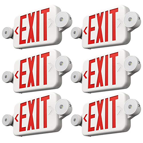 FREELICHT 6 Pack Exit Sign with Emergency Lights, Two LED Adjustable Head Emergency Exit Light with Battery, Exit Sign for Business