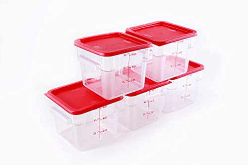 CMI 6 Qt Commercial Grade Square Food Storage Containers with Lids,Polycarbonate,Clear - Pack of 5