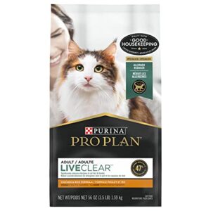 purina pro plan allergen reducing, high protein cat food, liveclear chicken and rice formula - 3.5 lb. bag