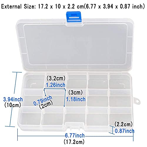 Qualsen 4 Pack Plastic Compartment Box with Adjustable Dividers Craft Tackle Organizer Storage Containers Box 15 Grid (Clear)