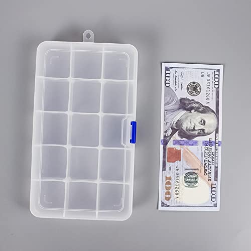 Qualsen 4 Pack Plastic Compartment Box with Adjustable Dividers Craft Tackle Organizer Storage Containers Box 15 Grid (Clear)