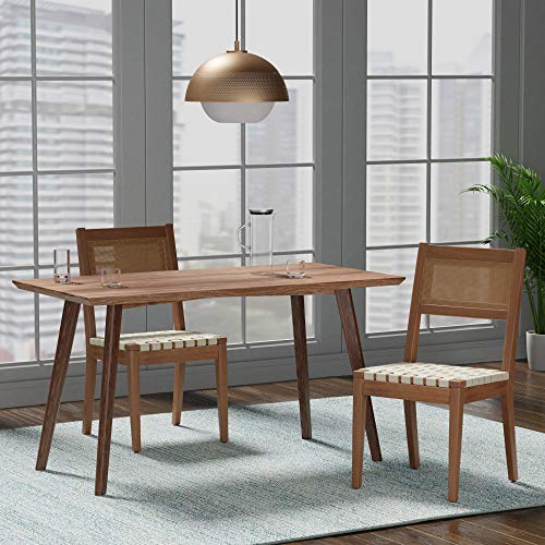 Amazon Brand - Rivet Erikson Vegan Leather Woven Dining Chair, Set of 2, 21.5"D x 18"W x 35.8"H, Beige