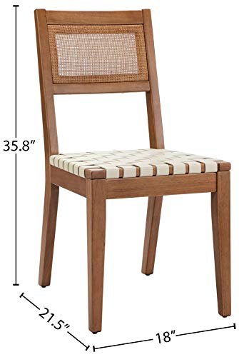 Amazon Brand - Rivet Erikson Vegan Leather Woven Dining Chair, Set of 2, 21.5"D x 18"W x 35.8"H, Beige