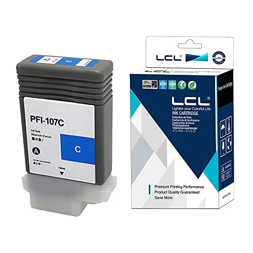 LCL Compatible Ink Cartridge Replacement for Canon PFI107 PFI-107 PFI107C PFI-107C 6706B001 Image Prograf iPF670 IPF 670 MFP L 24 IPF 670 Series iPF770 IPF 770 L 36 IPF 770 M 40 IPF 770 (1-Pack Cyan)