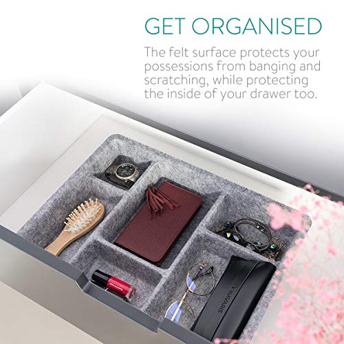 Navaris Felt Drawer Organizer Tray - Tidy Desk Drawers, Office Supplies, Jewelry, Cosmetics, Small Personal Items and Accessories - Gray