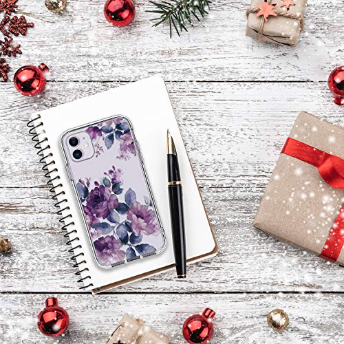 BICOL iPhone 11 Case Clear with Design for Girls Women,12ft Drop Tested,Military Grade Shockproof,Slip Resistant Slim Fit Protective Phone Case for Apple iPhone 11 6.1 inch 2019 Purple Blossoms