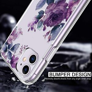 BICOL iPhone 11 Case Clear with Design for Girls Women,12ft Drop Tested,Military Grade Shockproof,Slip Resistant Slim Fit Protective Phone Case for Apple iPhone 11 6.1 inch 2019 Purple Blossoms