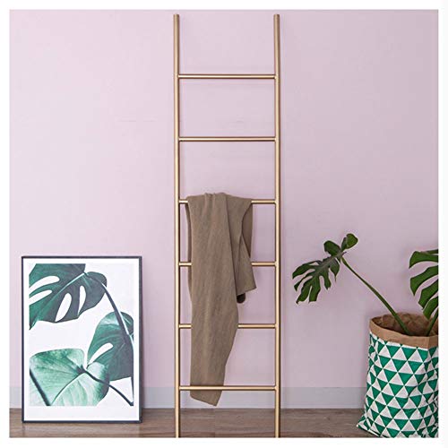 Metal Bath Towel Ladder Black, Wall-Leaning Drying Rack 6 Levels Blanket Holder Stand Living Room Use to Display Towel, Quilt, Clothes and Newspapersgold