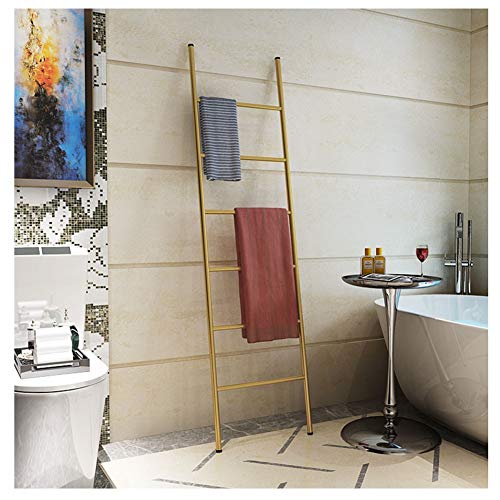 Metal Bath Towel Ladder Black, Wall-Leaning Drying Rack 6 Levels Blanket Holder Stand Living Room Use to Display Towel, Quilt, Clothes and Newspapersgold