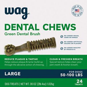 Amazon Brand - Wag Dog Dental Chews - Green Brush - Large Dogs (50 - 100 lb), 36Oz, 24 Count