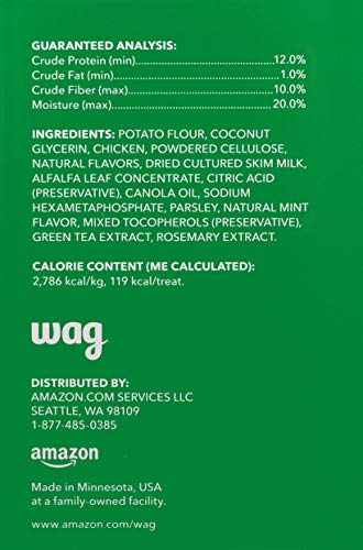 Amazon Brand - Wag Dog Dental Chews - Green Brush - Large Dogs (50 - 100 lb), 36Oz, 24 Count