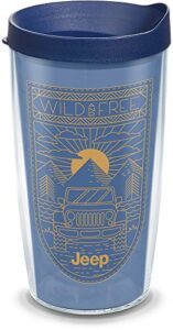 tervis 1351386 jeep brand - wild and free insulated tumbler with wrap and navy blue lid, 16oz, clear