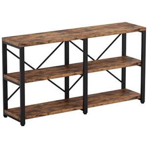 ironck rustic entryway console table, long hallway table 55 in 3-tier, tv stand entertainment center media stand for living room, industrial style, vintage brown