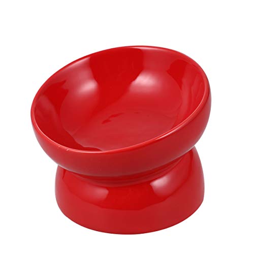 Balacoo Raised Dog Feeder Cat Food Feeder Pet Raised Bowls Ceramic Food Bowl Pet Water Bowl Pet Supplies for Cat Dog (Red, Size L) Raised Dog Feeder Cat Food Feeder